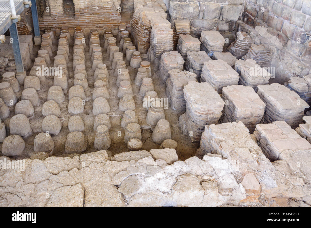 View of the heating system of a Roman bath house in the ancient city of ...