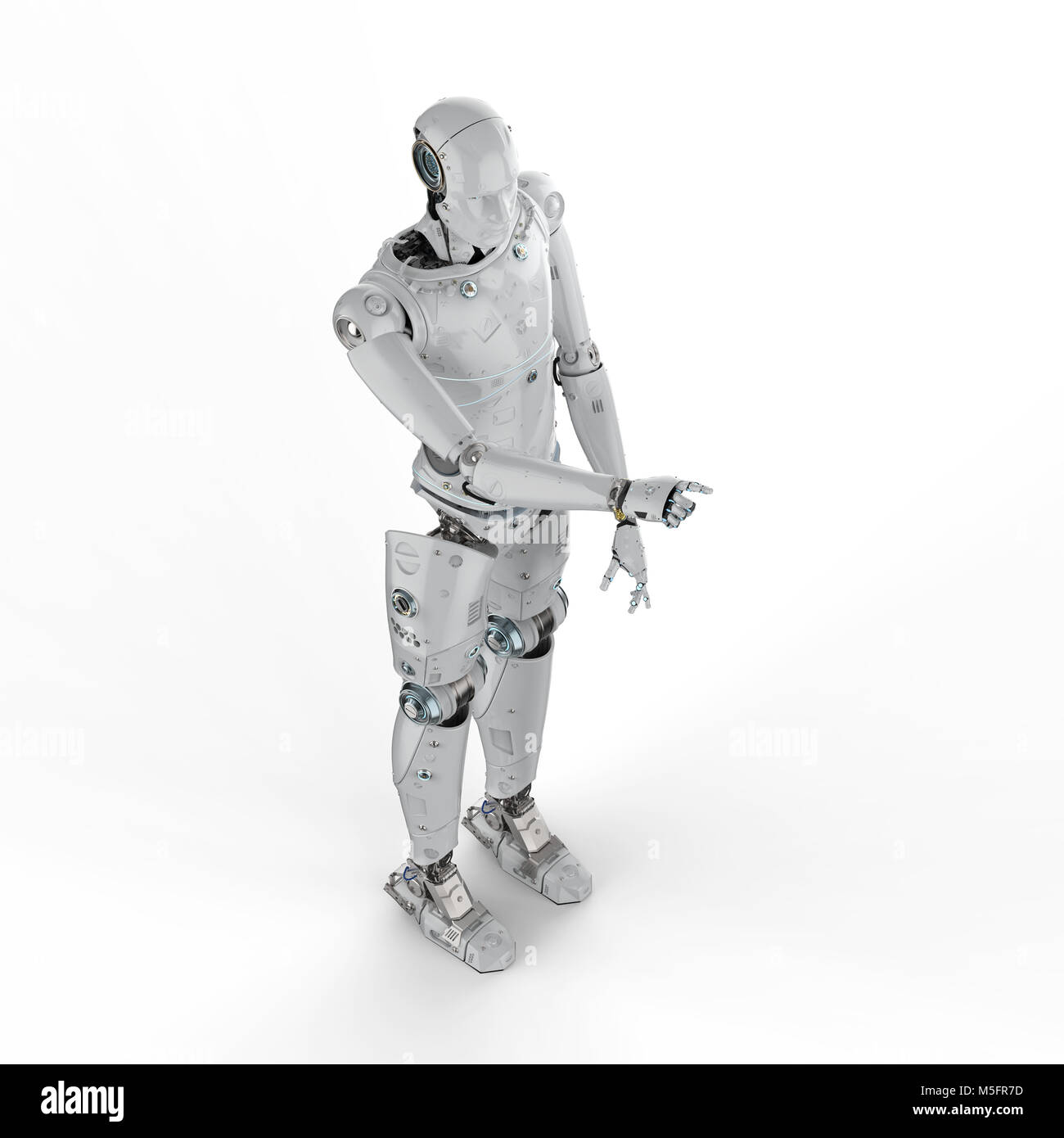 3d rendering humanoid robot finger point on white background Stock ...