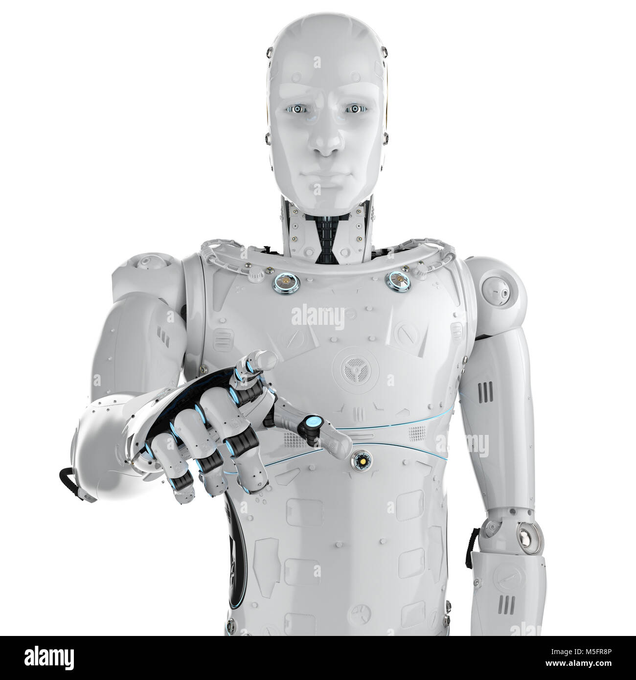 3d rendering humanoid robot finger point on white background Stock ...