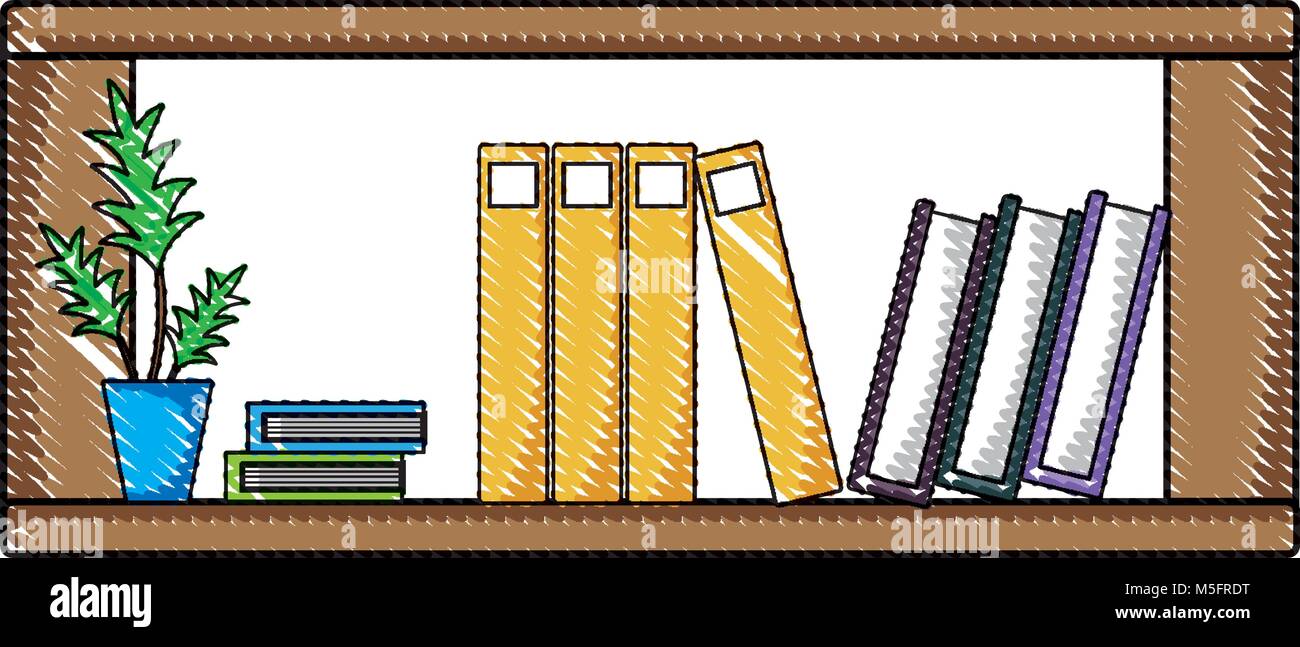 grated office shelf with plants and folders document vector ...
