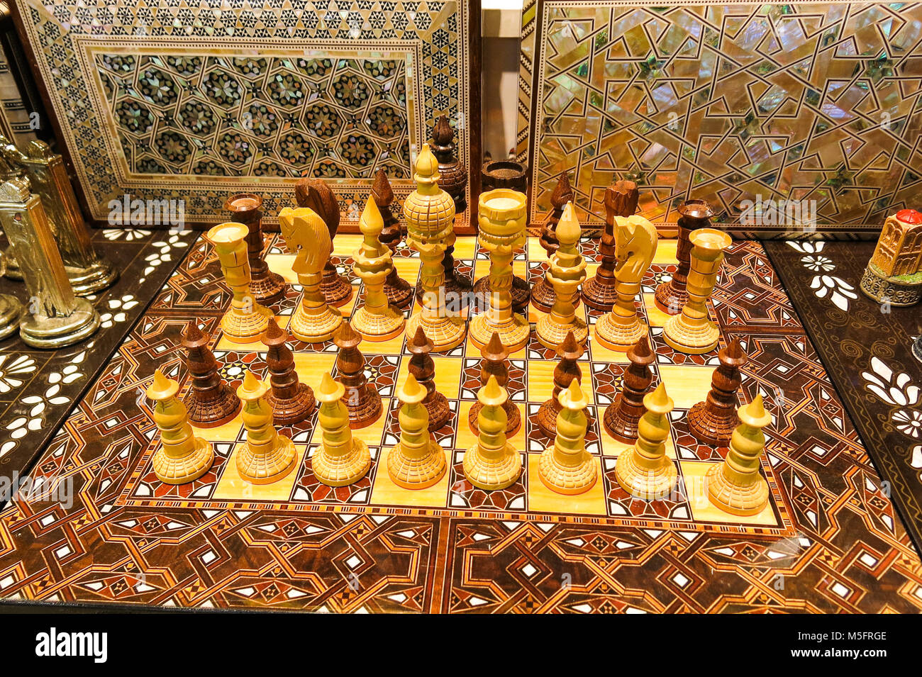Beautiful chess set, made of wood, in on the Istanbul Grand Bazaar ...