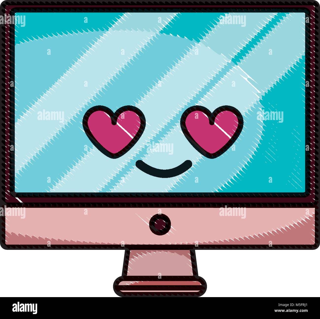 grated computer screen in love kawaii cartoon vector illustration Stock ...