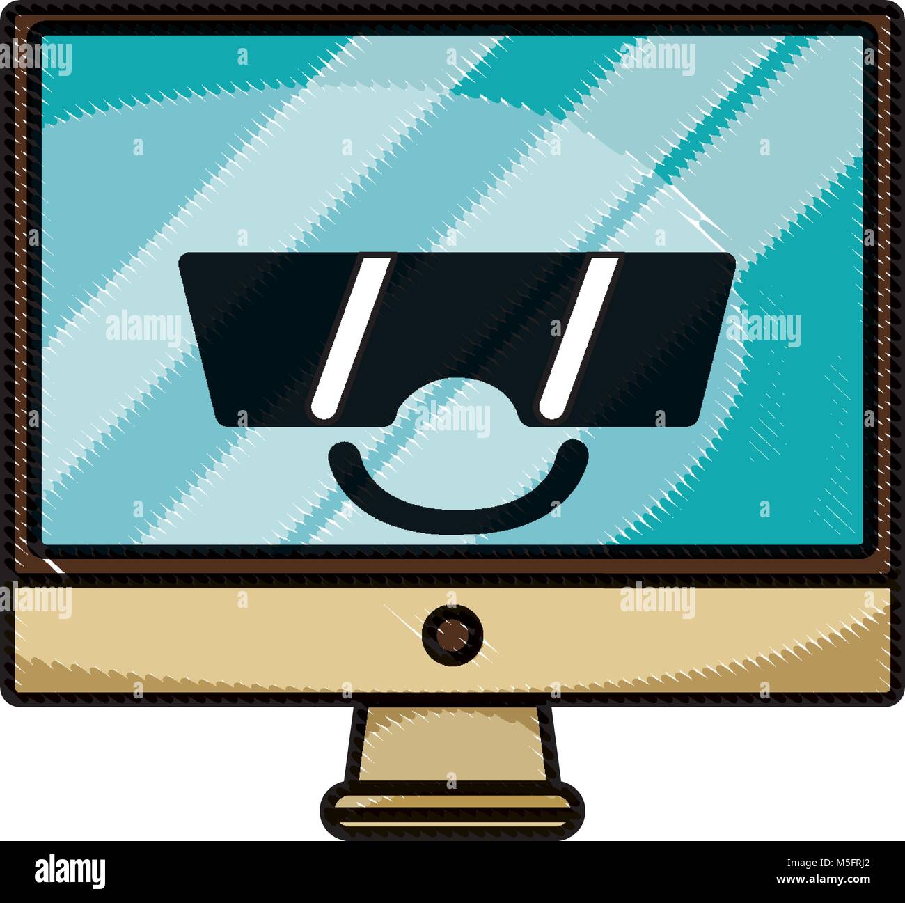 grated happy computer screen kawaii with sunglasses vector illustration ...