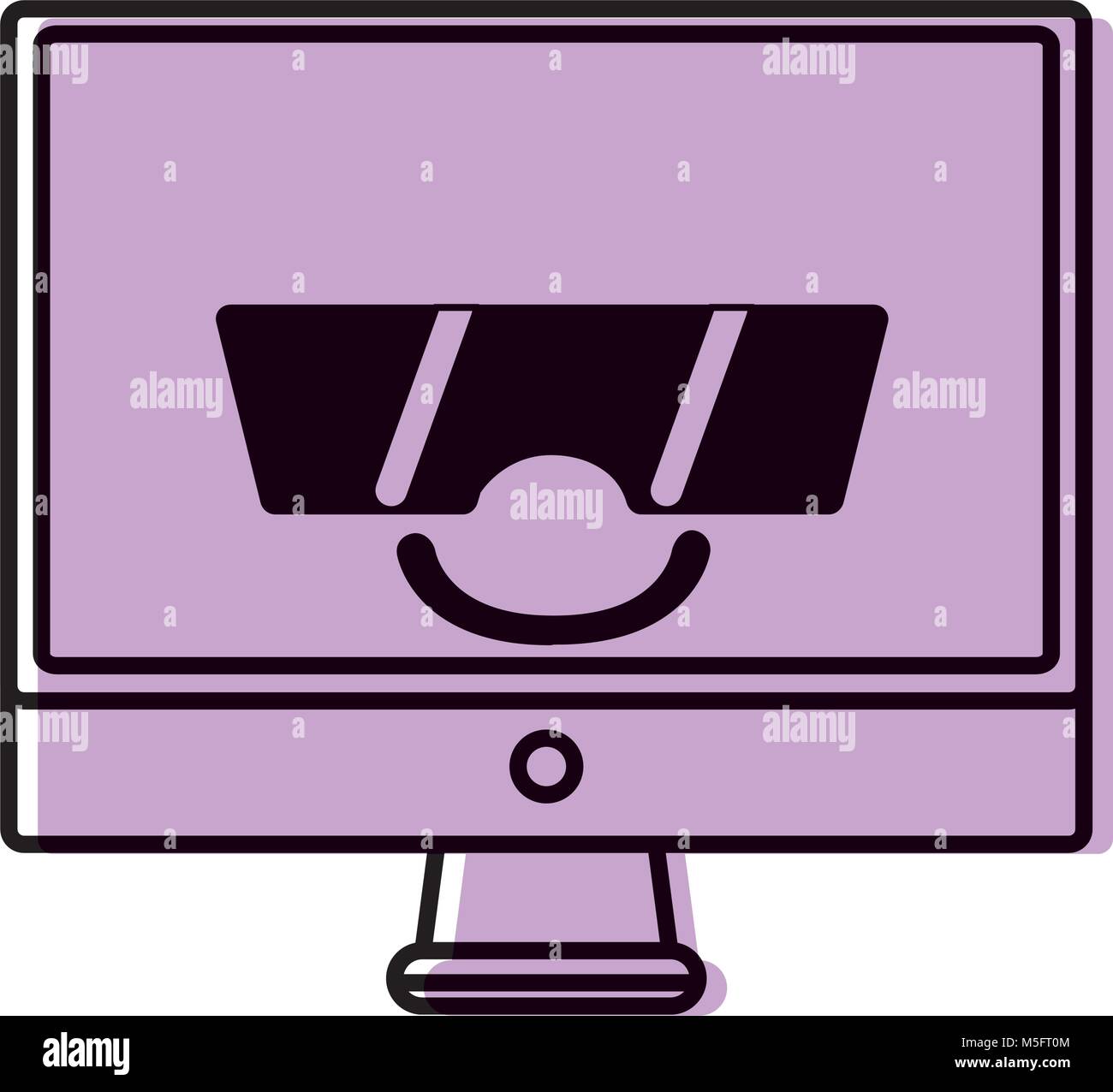color happy computer screen kawaii with sunglasses Stock Vector Image ...