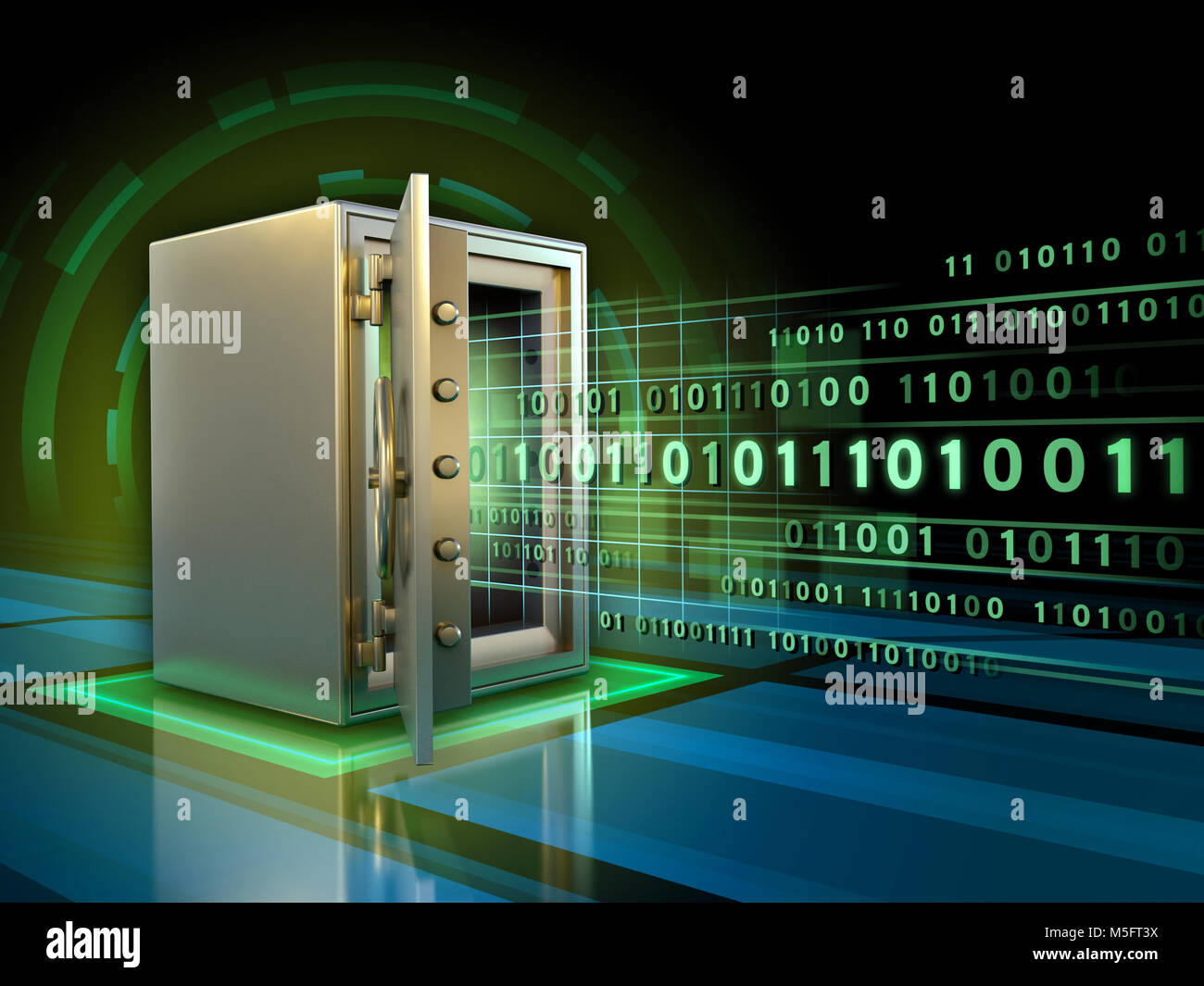 Stream of binary code entering a safe. 3D illustration Stock Photo - Alamy