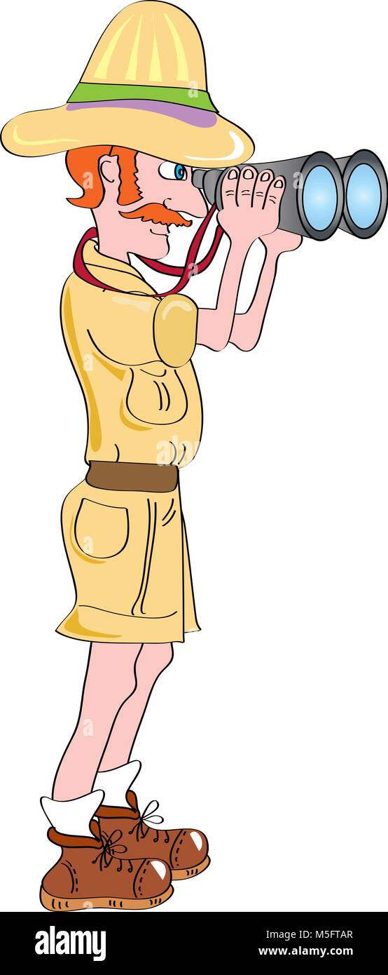 A cartoon explorer in safari clothes with large binoculars Stock Vector ...
