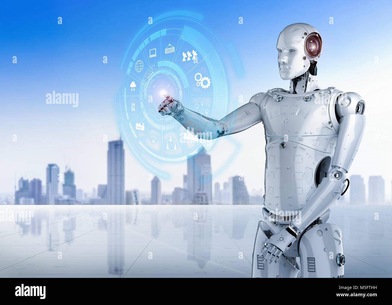 3d rendering robot working with hud display Stock Photo - Alamy
