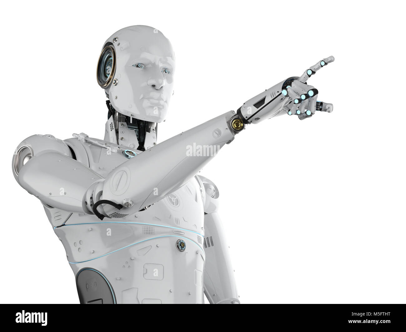 3d rendering humanoid robot finger point on white background Stock ...