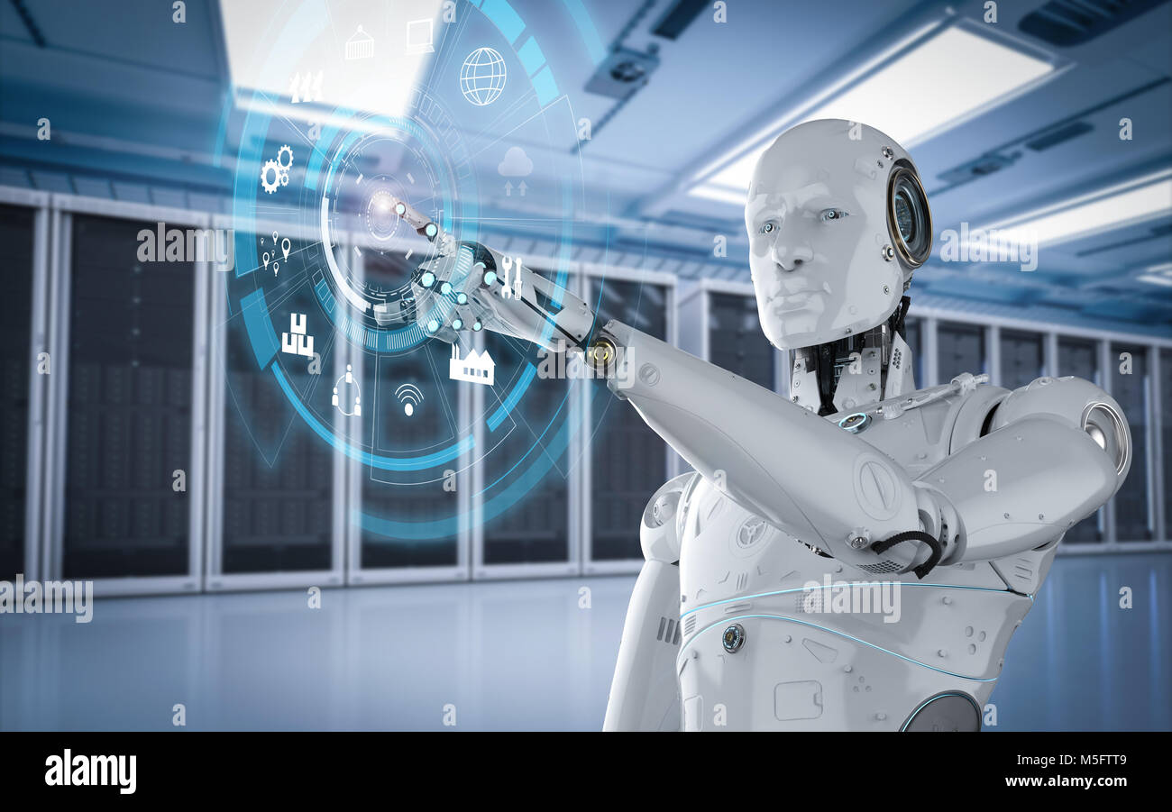 3d rendering robot working with hud display Stock Photo - Alamy