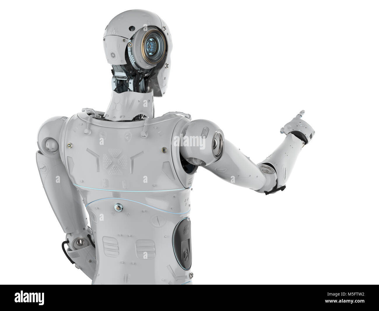 3d rendering humanoid robot finger point on white background Stock ...