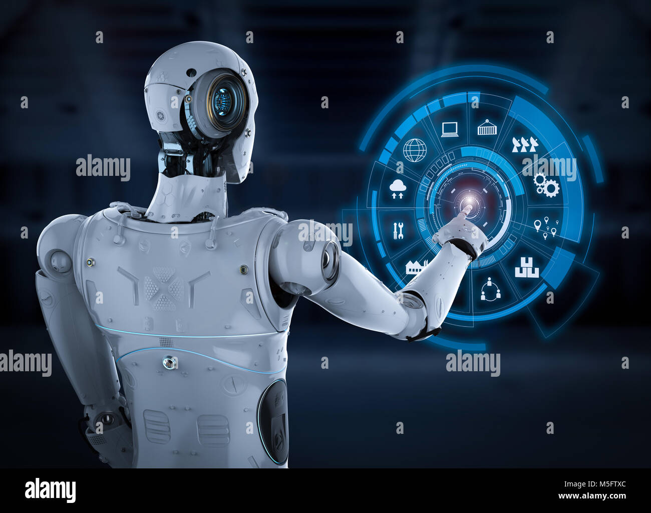 3d rendering robot working with hud display Stock Photo - Alamy