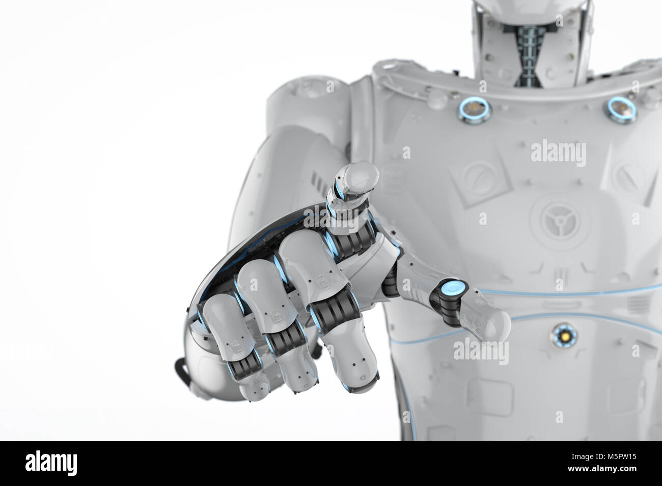 3d rendering humanoid robot finger point on white background Stock ...