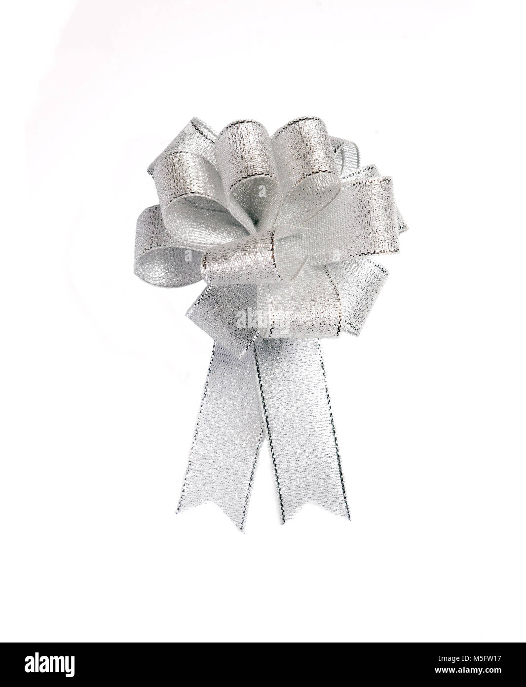 Isolated bow, silver color silk bow isolated on white background ...