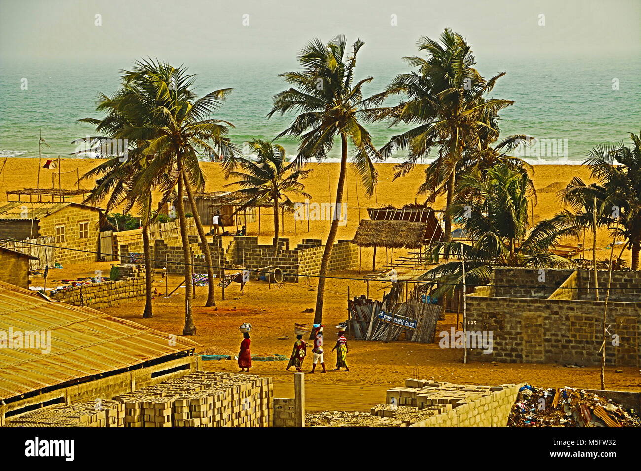 Beach in Benin with palm trees, wide beaches, fishermens houses, beach ...