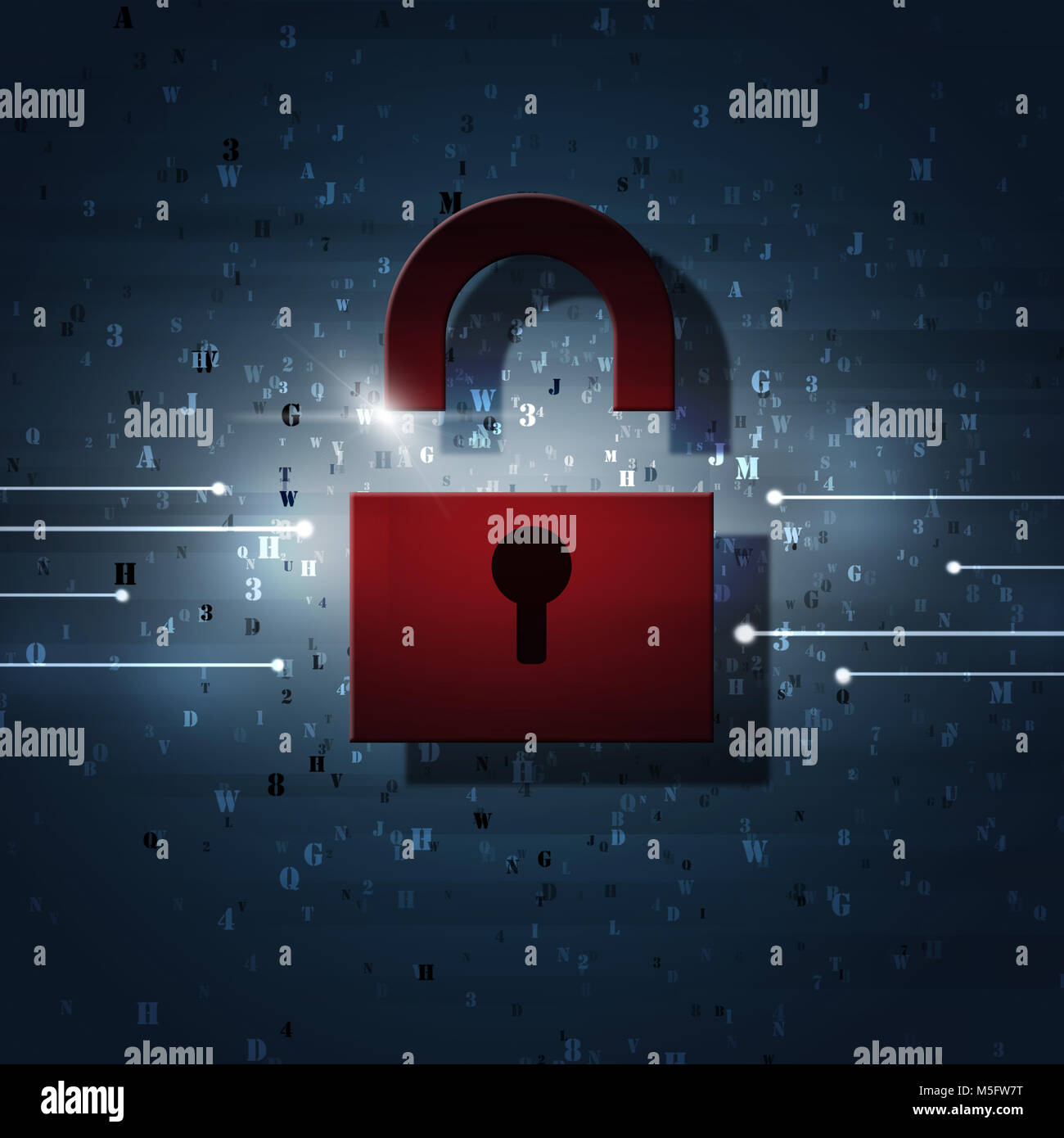 abstract concept red security code lock web blue background Stock Photo ...