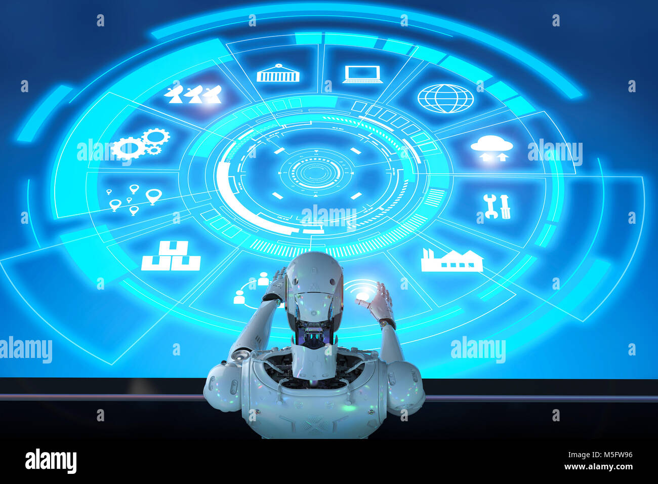 3d rendering robot working with hud display Stock Photo - Alamy