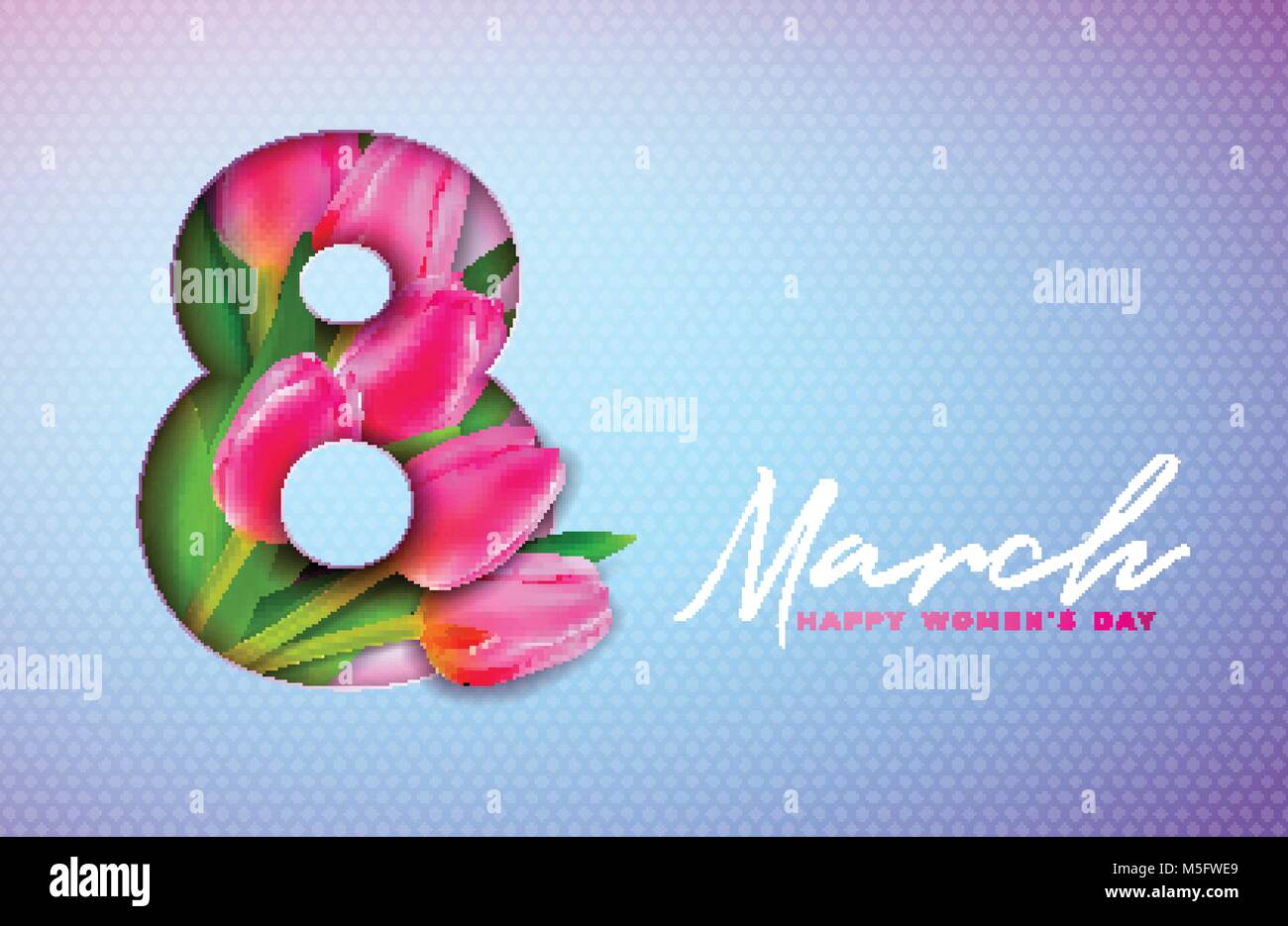 Happy Women's Day Illustration with Tulip Bouquet and 8 March ...
