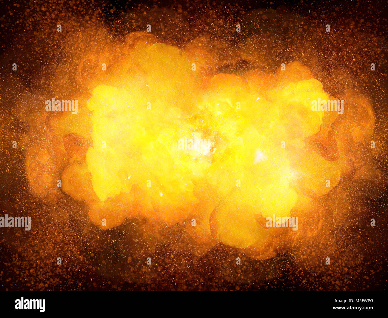 Huge realistic hot explosion, orange color with sparks and hot smoke ...