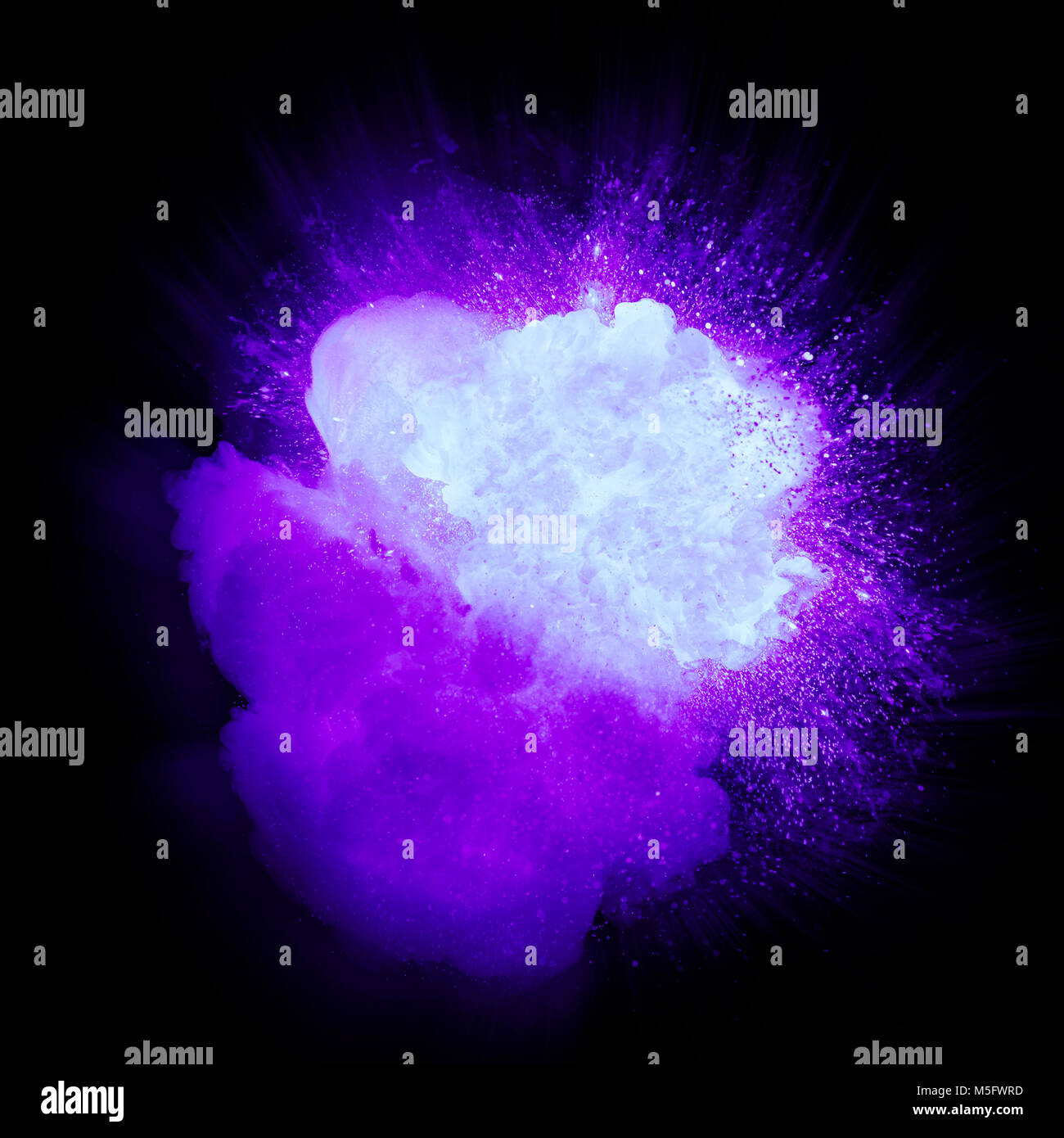 Ultraviolet fire explosion, purple color with sparks and smoke isolated ...