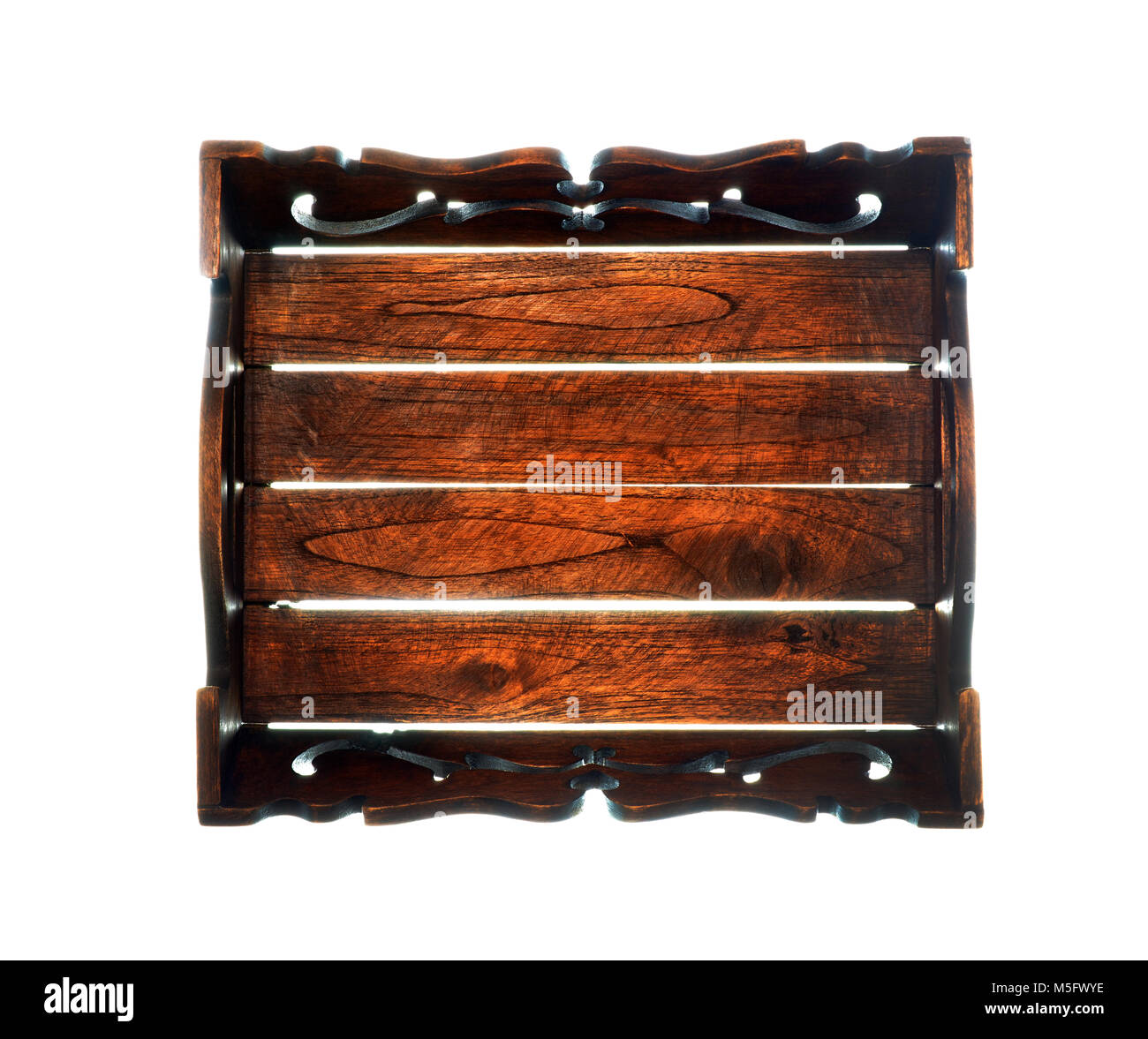 Isolated wooden tray, top view closeup photo image of dark brown wooden ...