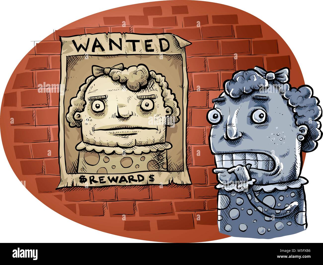 A cartoon little girl is shocked to find her face on a wanted poster ...