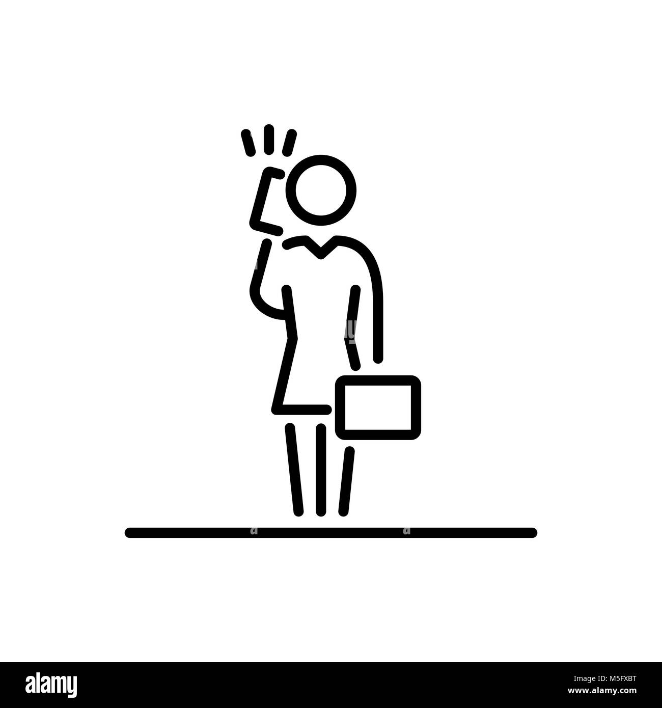 Business woman using smartphone icon ui people simple line flat ...