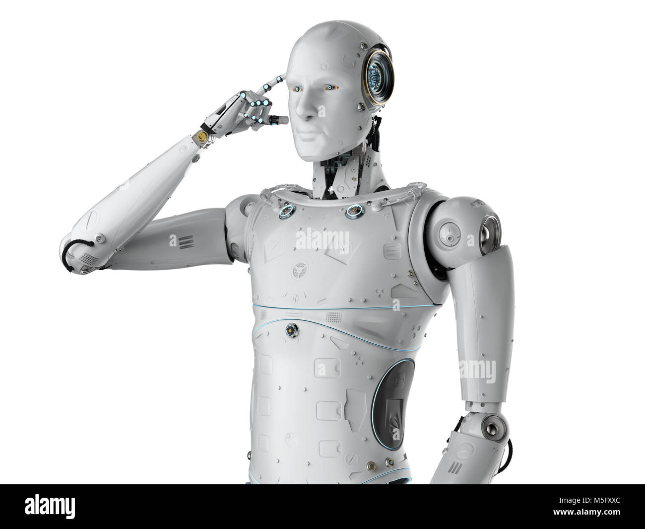 3d rendering humanoid robot thinking or computing on white background Stock Photo - Alamy