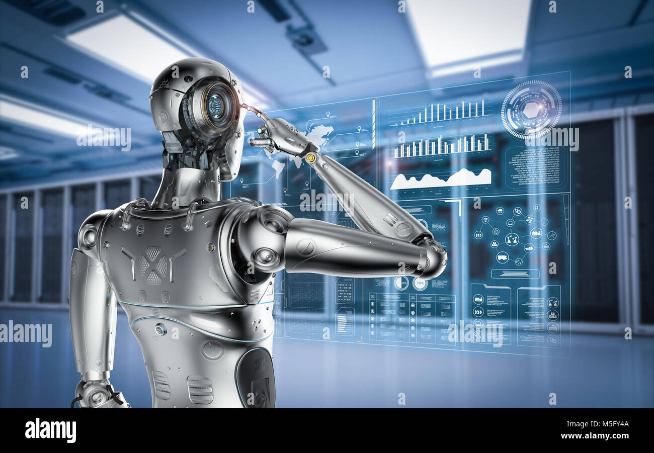 3d rendering robot working with hud display Stock Photo - Alamy