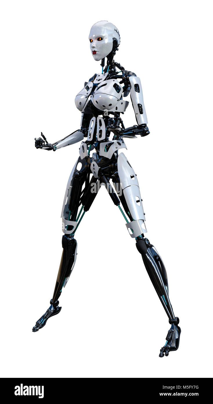 3D rendering of a female robot isolated on white background Stock Photo ...