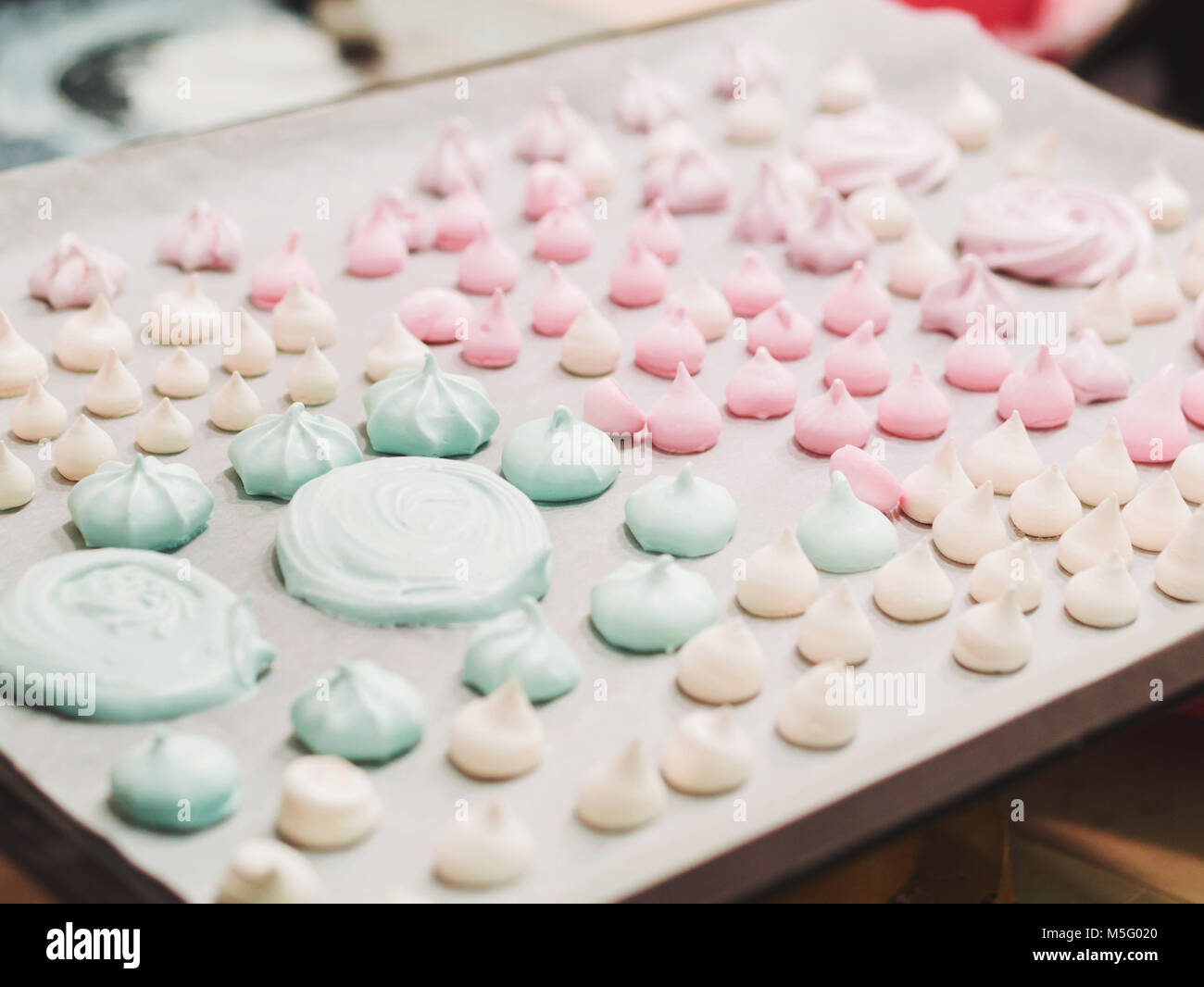 Meringue pattern on white background. Top view. fresh delicious vanilla ...