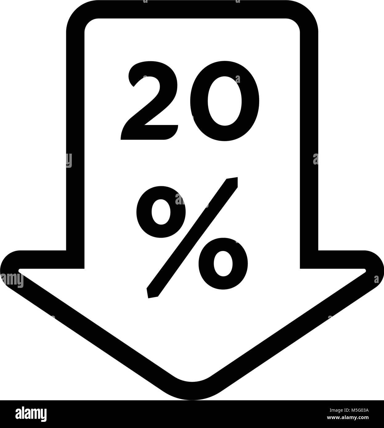 Down arrow with 20 percentage symbol icon, down arrow linear icon ...