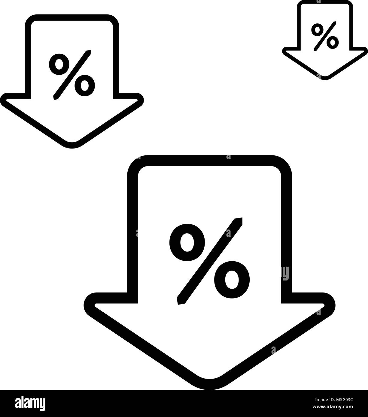 Down arrow with percentage symbol icon, down arrow linear icon, percent ...