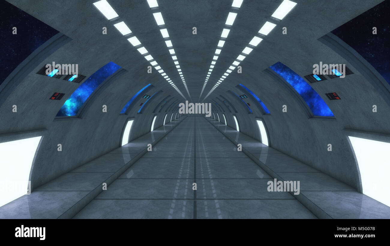 3D render. Futuristic corridor interior architecture Stock Photo - Alamy