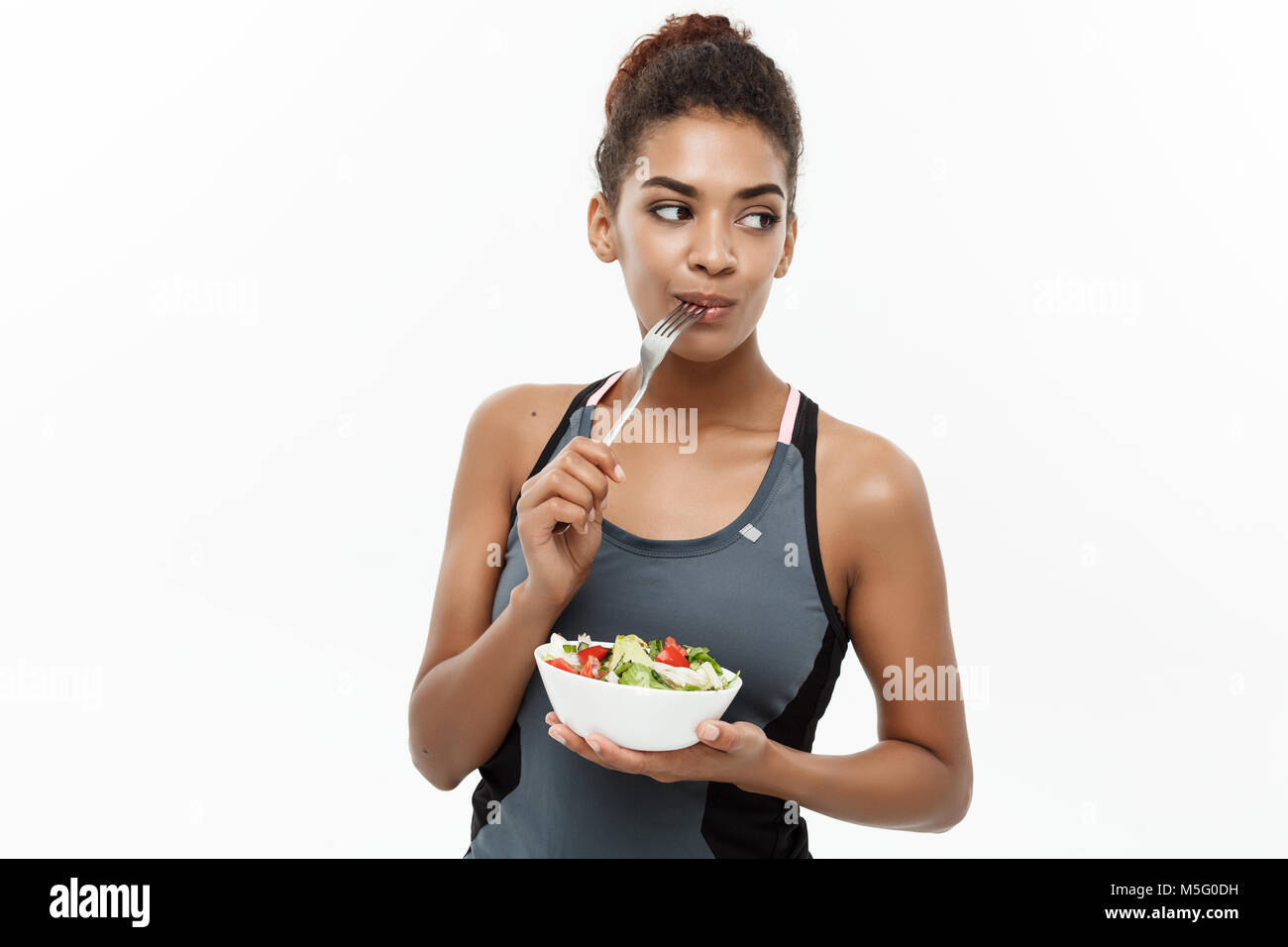 Healthy and Fitness concept - Beautiful American African lady in ...