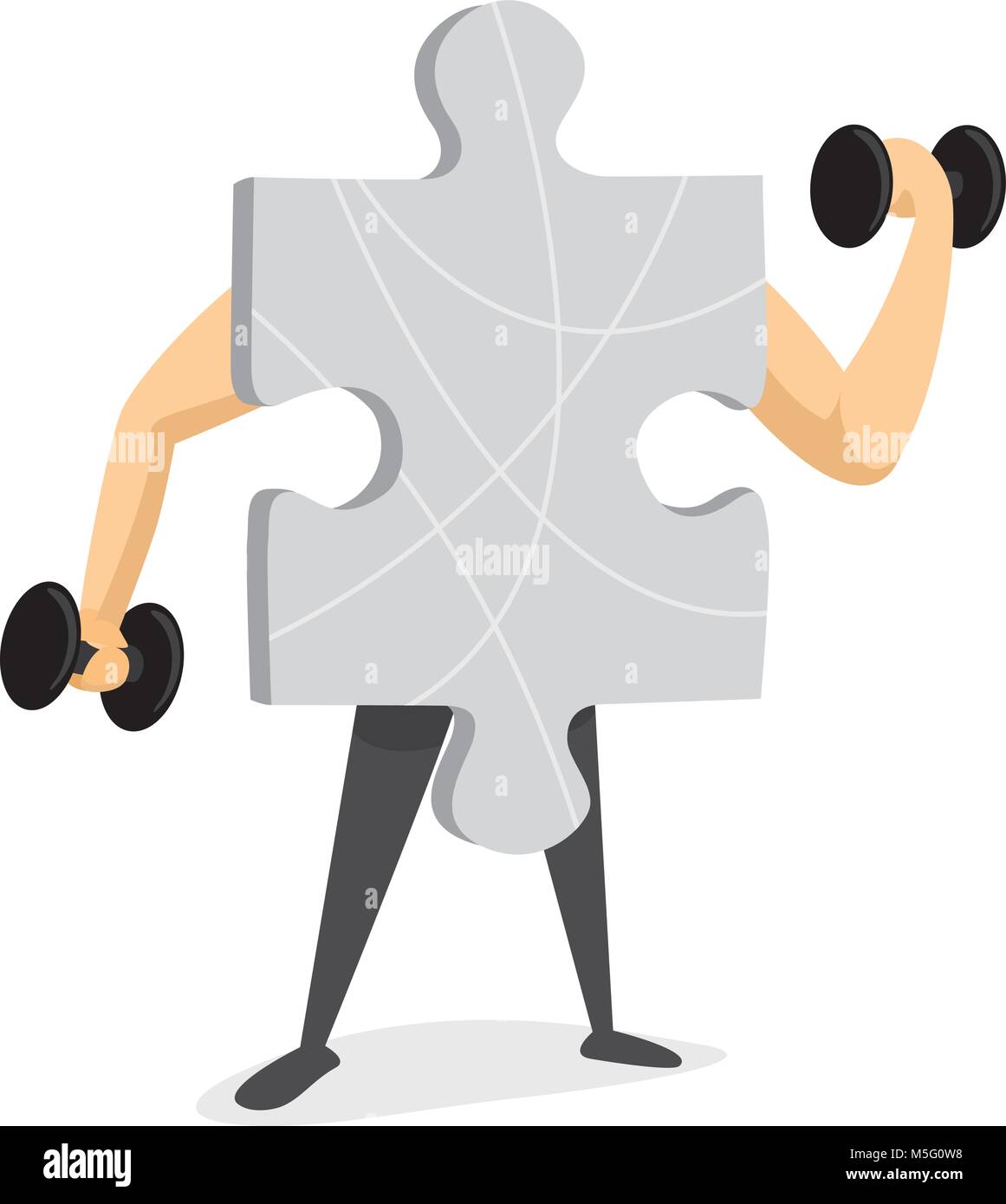 Cartoon illustration of puzzle piece lifting and training Stock Vector ...