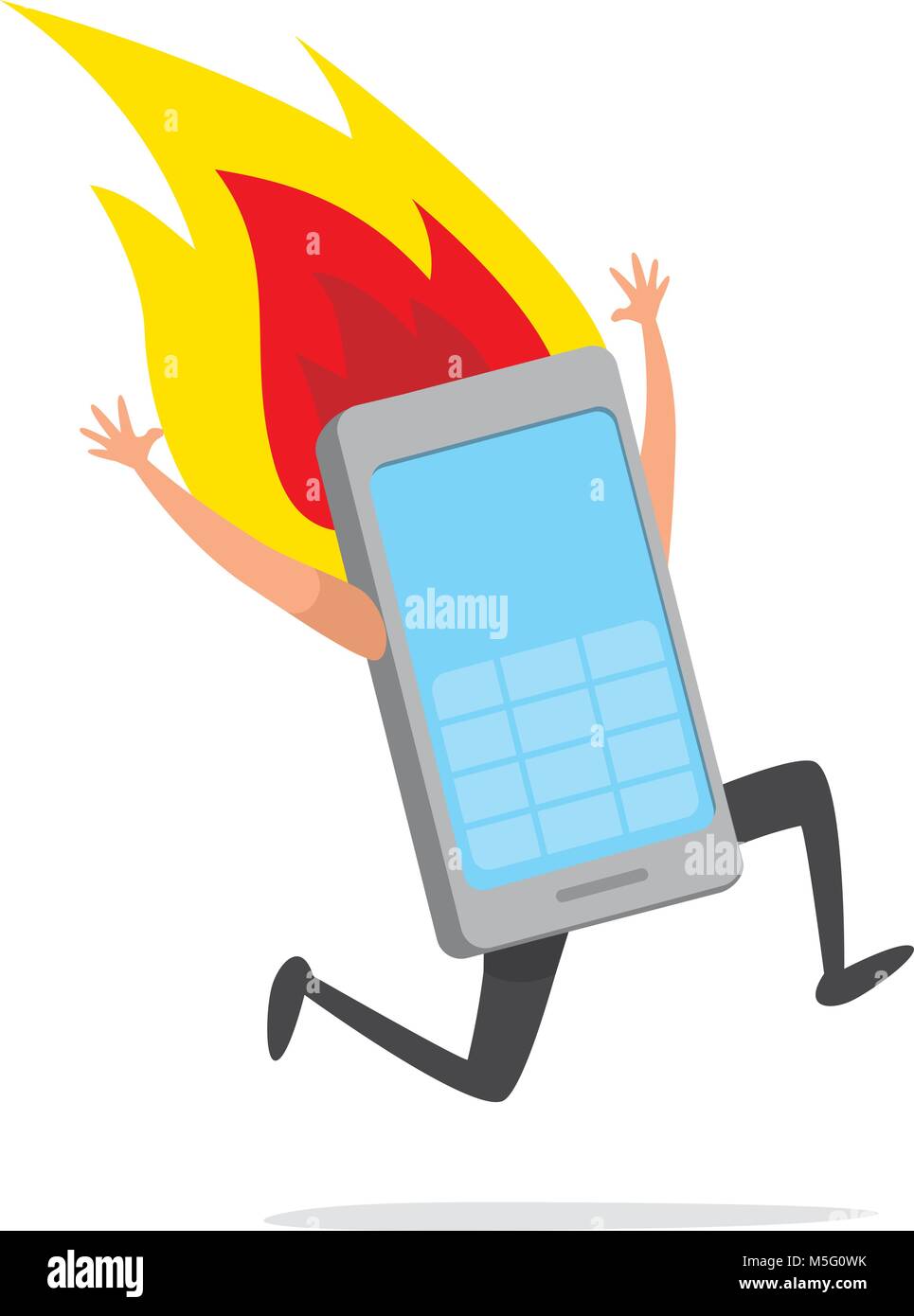 Cartoon illustration of overheating mobile phone runnning desperately ...