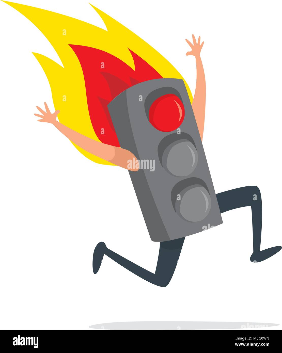 Cartoon illustration of burning traffic light running desperately Stock ...