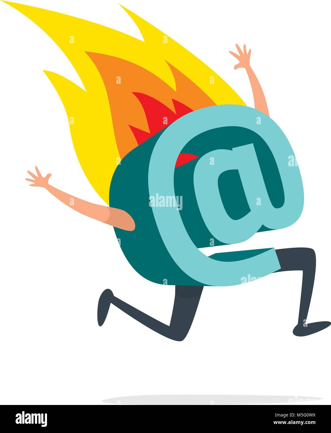 Cartoon illustration of desperate at symbol running on fire Stock ...