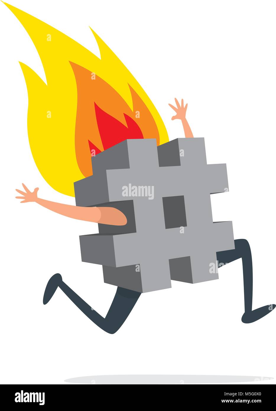 Cartoon illustration of desperate hashtag running on fire Stock Vector ...