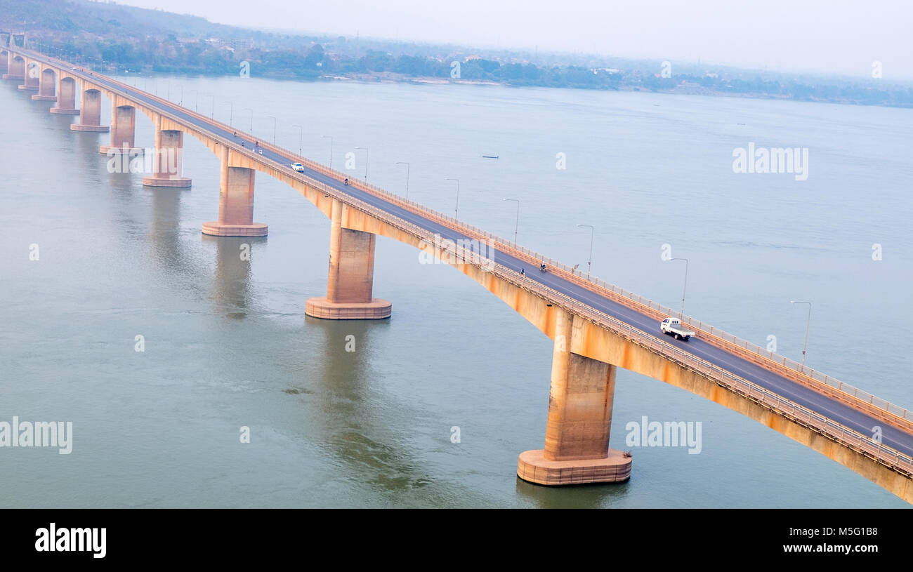 National Road 13 and the Nippon Lao Bridge crossing the Mekong River at ...