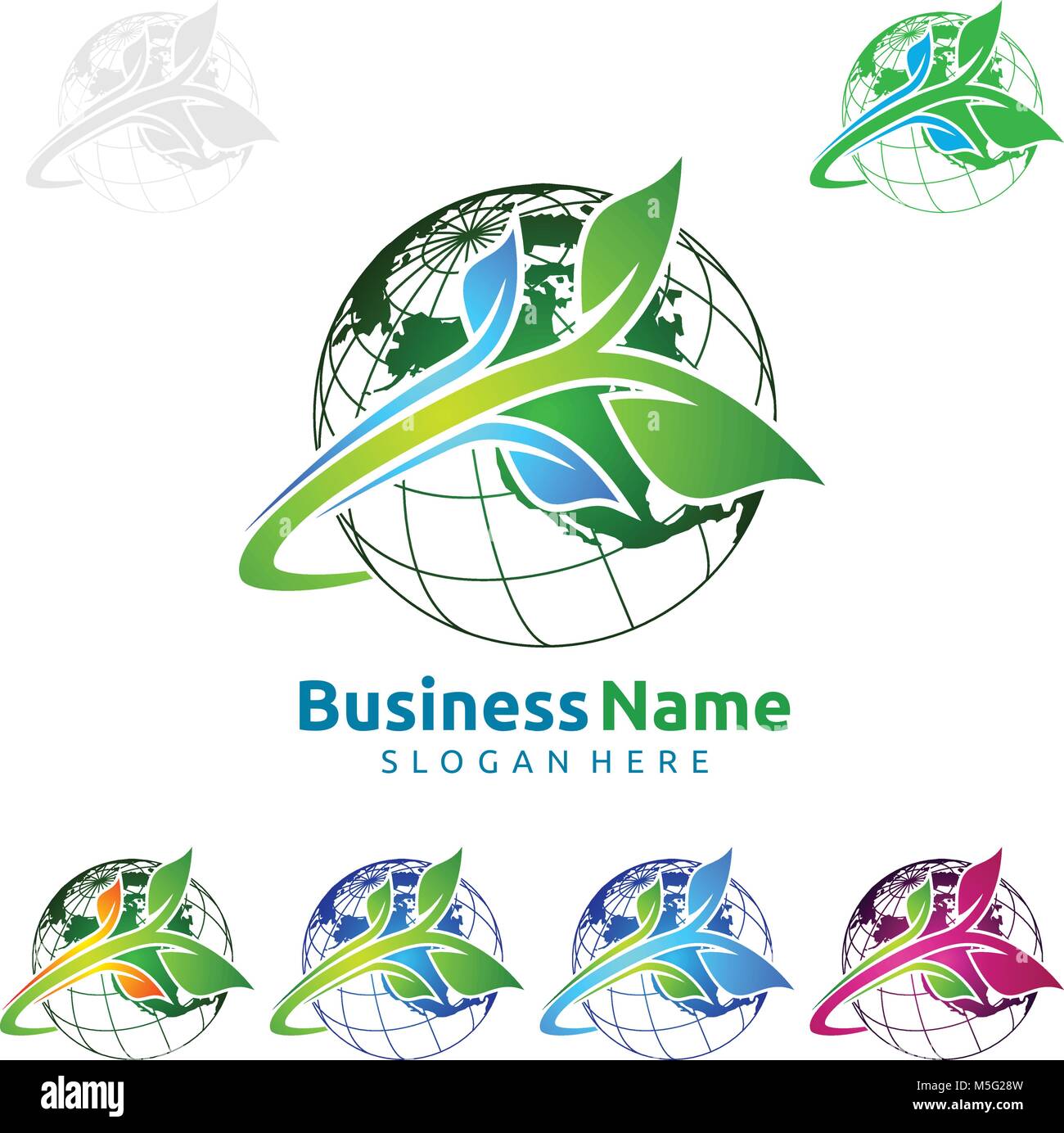 Abstract green global ecology with ring and leaf vector logo design ...