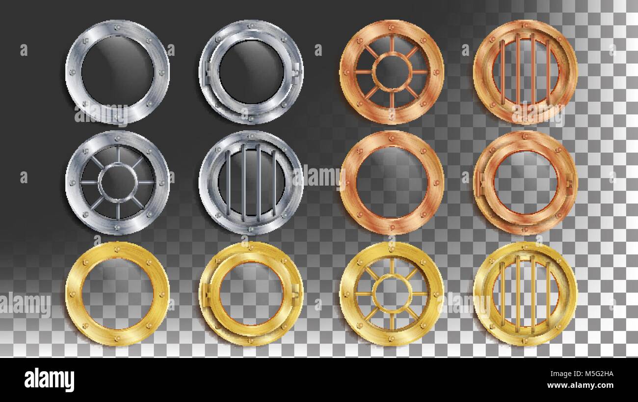Portholes Set Vector. Round Metal Window With Rivets. Bathyscaphe Ship ...