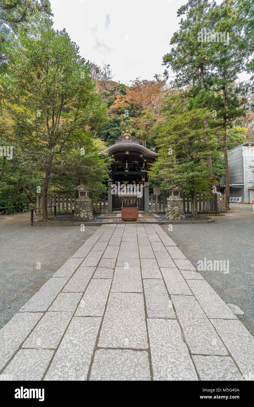 Shirahata Jinja (White Flag shrine). Black painted shinto sub shrine of ...