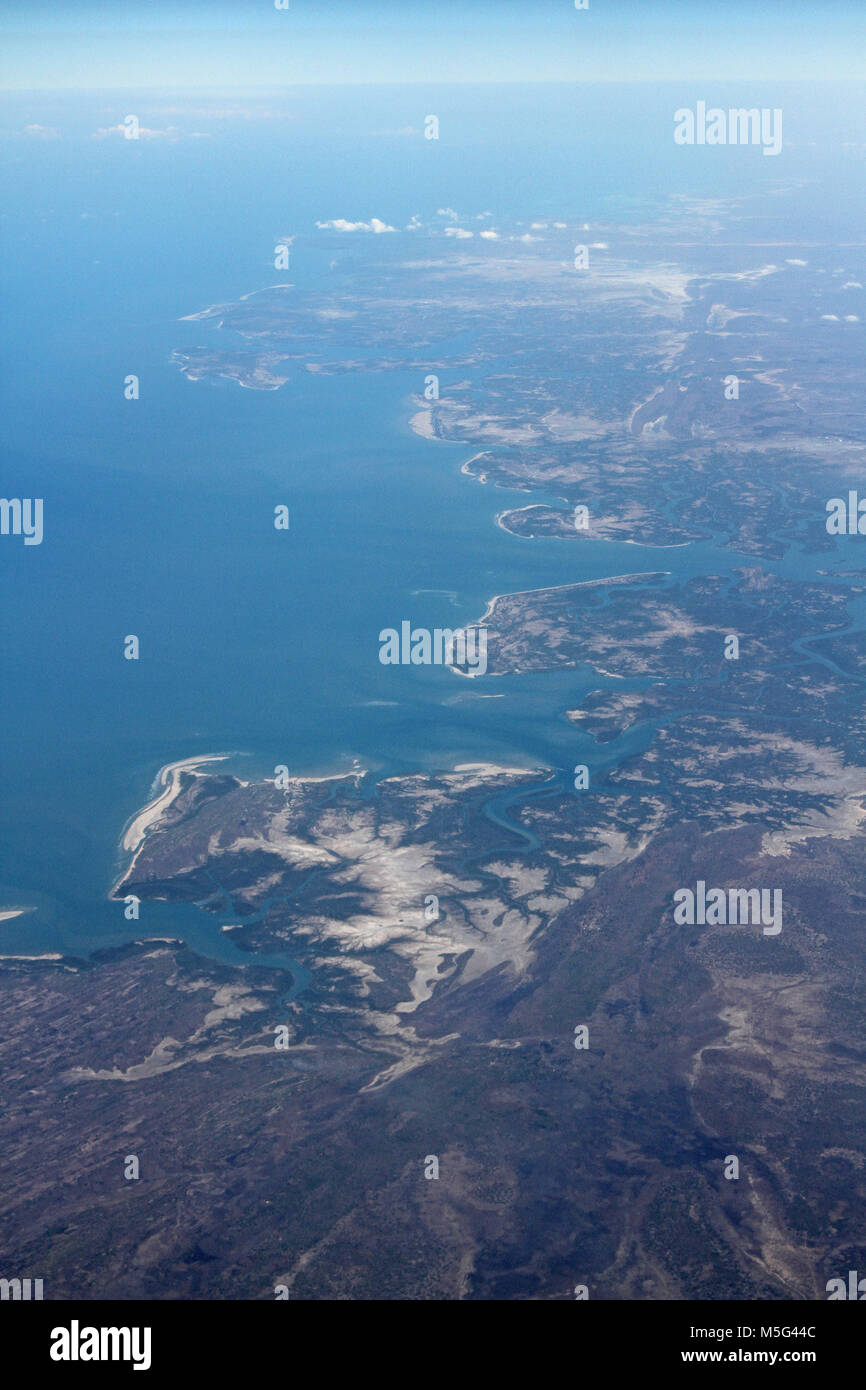 Aerial view of multiple river mouths along the African coast Stock ...