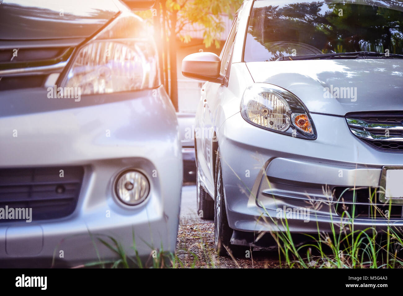 Car parked on street,Car on road with nature and sunlight Stock Photo ...