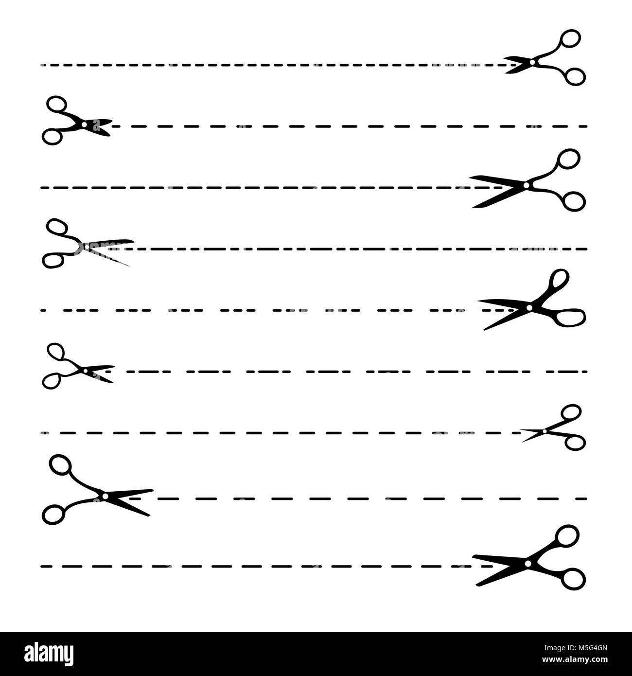 Scissor Line Vector. Set Dotted Cutting Lines. Black Edge Silhouettes ...