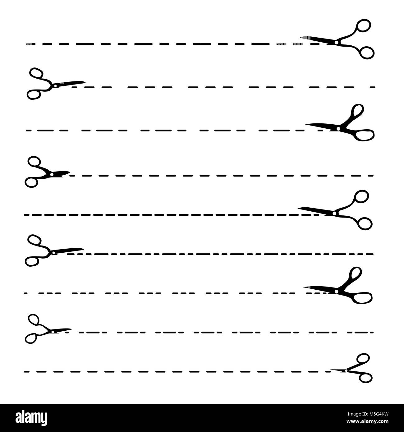 Scissor Line Vector. Set Dotted Cutting Lines. Black Scissor ...