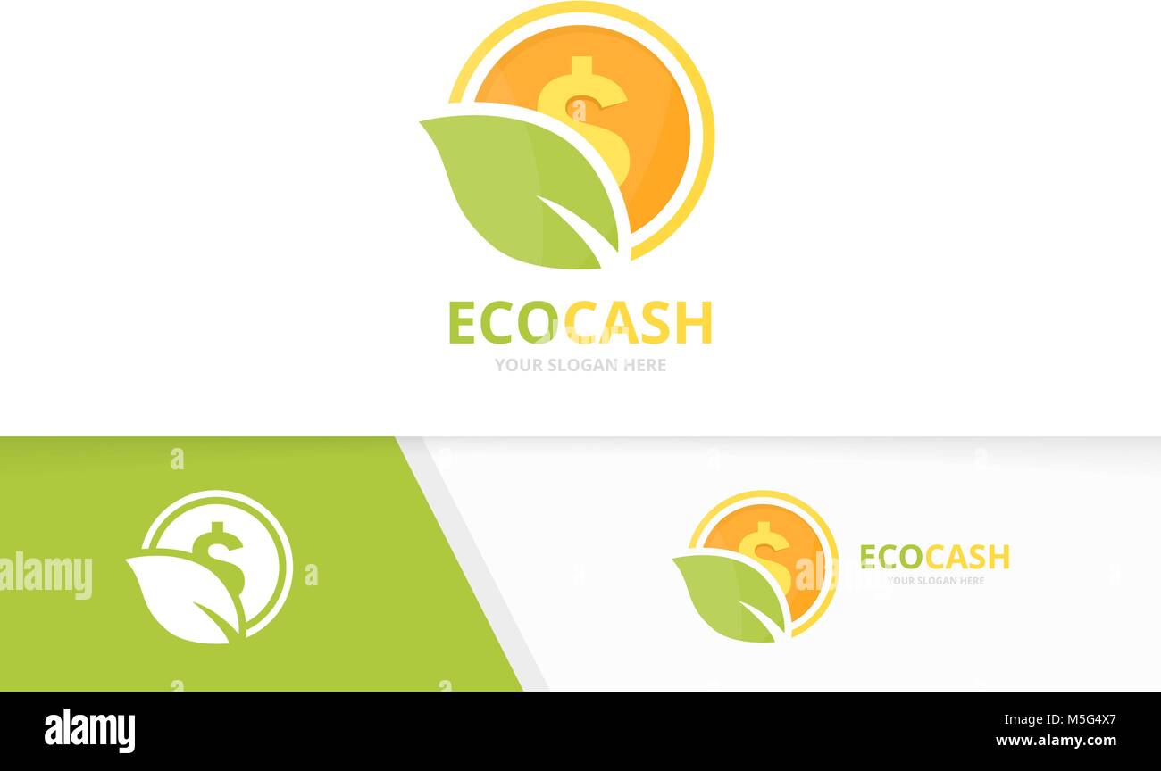Vector coin and leaf logo combination. Money and eco symbol or icon ...