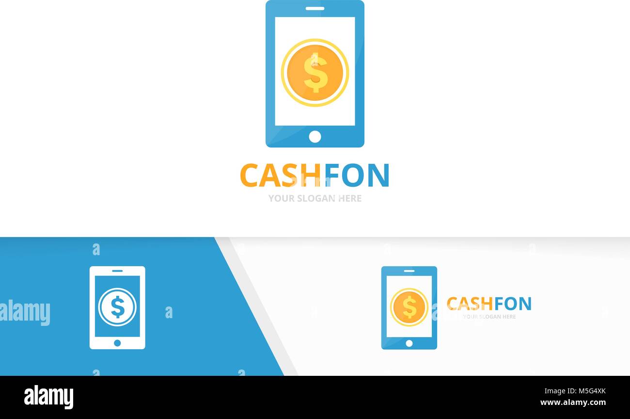 Vector coin and phone logo combination. Money and mobile symbol or icon ...