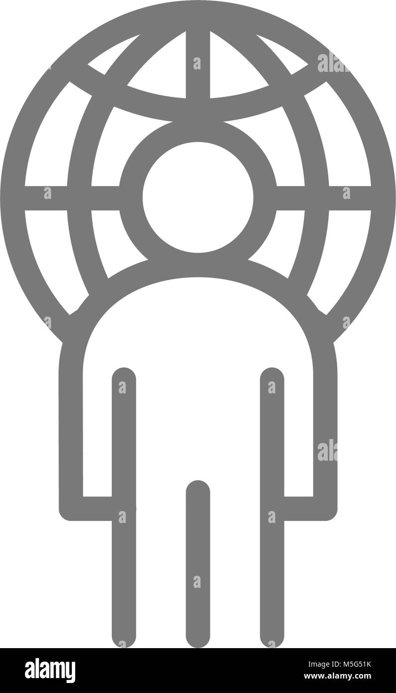 Simple man with the planet line icon. Symbol and sign vector ...